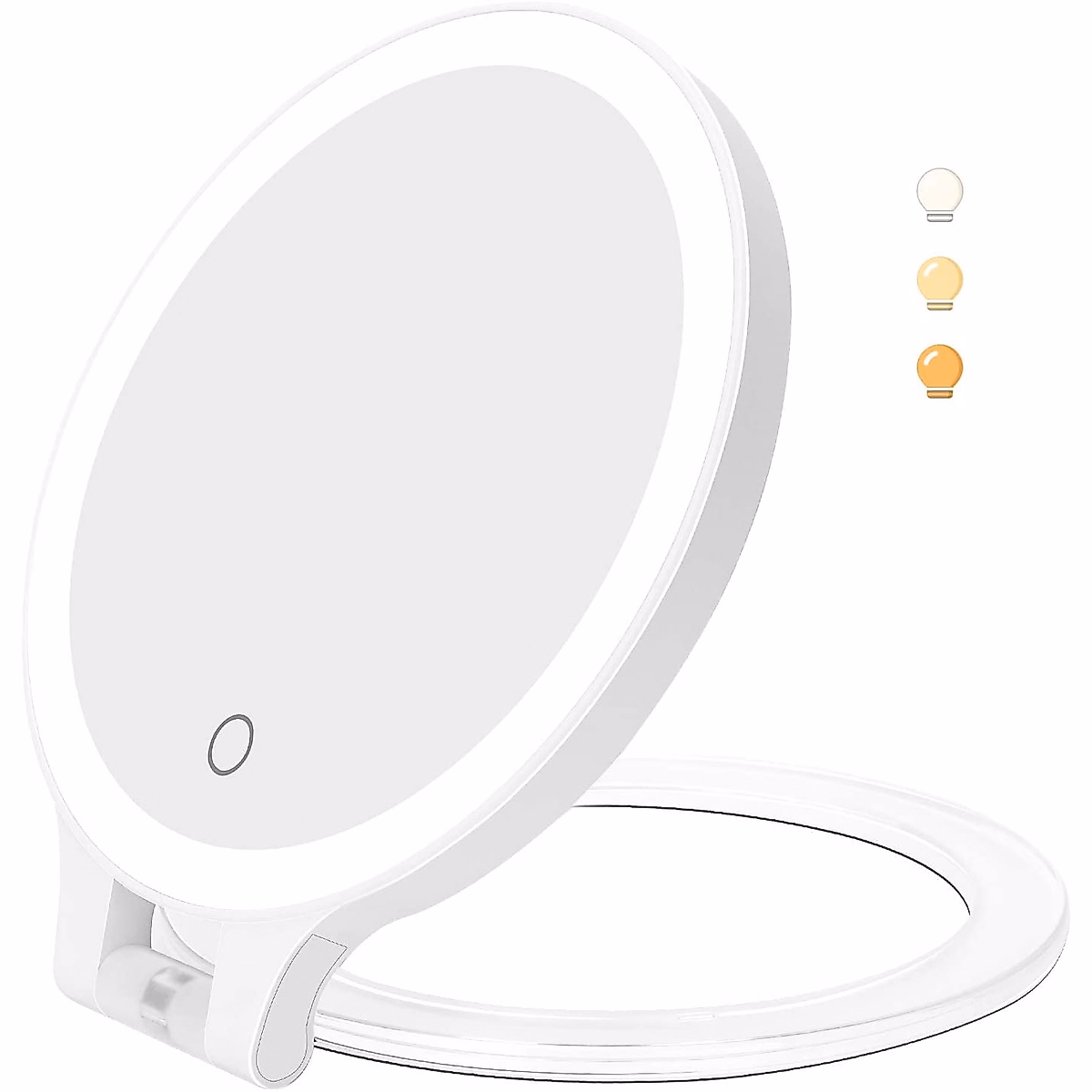 Flymiro Lighted Makeup Vanity Mirror with 10X 1X Double Sided Magnification Mirror, 3 Color Lighting, Rechargeable Tabletop Desk LED Foldable Travel Cosmetic Mirror with Lights