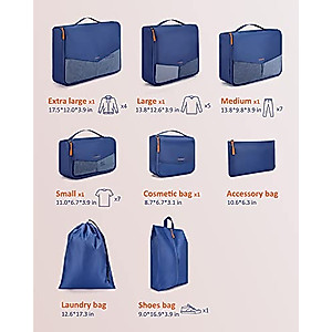 BAGSMART Packing Cubes for Suitcase, 8 Set Travel Packing Organizers Cubes, Lightweight Travel Cubes with Laundry Bag, Durable Luggage Suitcase Organizer Bag Set with Shoe Bag Blue