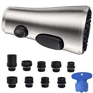 Pull Down Spray Head for Kitchen Faucet, 3 Modes with 9 Adapters, Faucet Head Replacement Compatible with Moen, American Standard, Kohler Faucets, Delta, Brushed Nickel