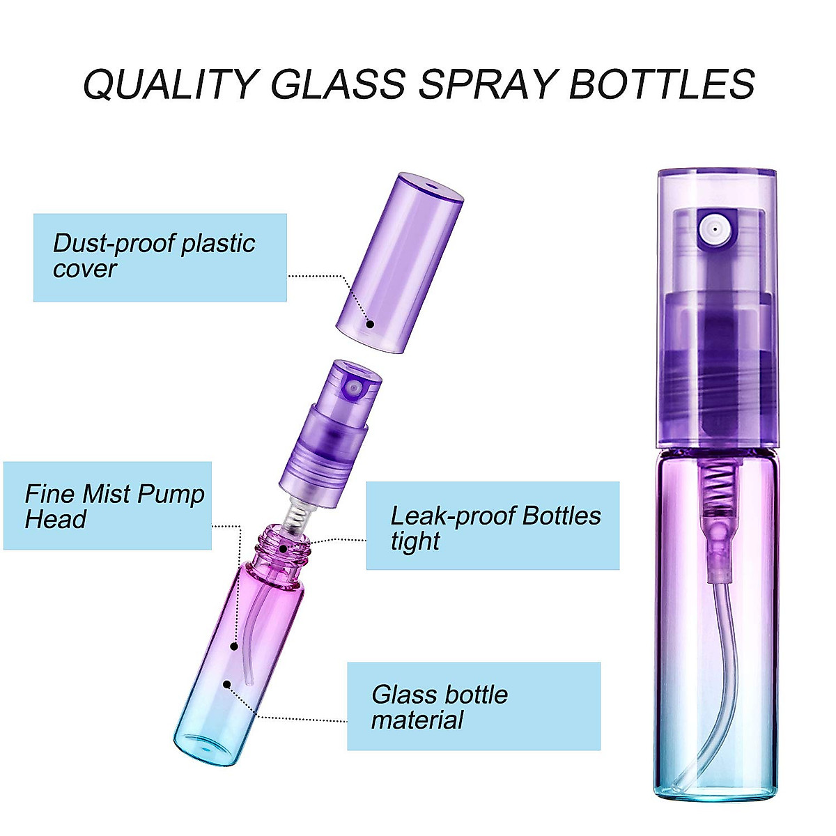 24 Pieces Mini Perfume Spray Bottles 4 ml Colorful Glass Bottles Refillable Empty Container Fine Mist Bottles Portable Tube for Cleaning, Travel, Essential Oils, Perfume, 6 Gradient Colors