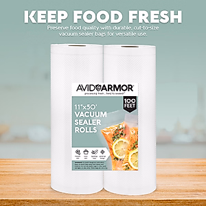 Avid Armor Vacuum Seal Rolls, Vac Seal Bags for Food Storage, Meal Saver Freezer Vacuum Sealer Bags, Sous Vide Bags Vacuum Sealer, Non-BPA Vacuum Sealer Bags, 11 inches by 50 feet, Pack of 2