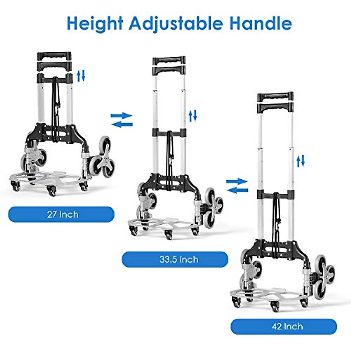 Goplus Stair Climbing Cart, Portable Folding Aluminium Hand Truck Trolley Cart w/Bungee Cord, 6 Wheels, 180 lbs Capacity, Telescoping Handle, All Terrain Stair Climber Dolly for Luggage, Heavy Duty