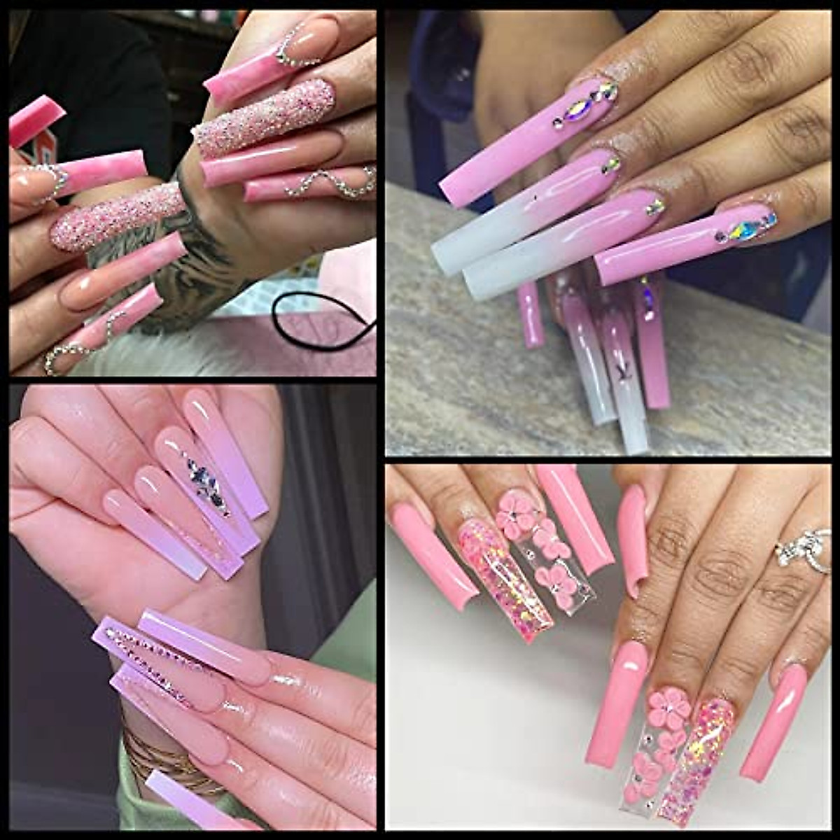 504 PCS No C Curve Clear Nail Tips for Acrylic Nails Professional, 3XL Extra Long, 12 Sizes Half Cover Straight Tapered Square French Fake Nail Tips for Nail Salons Home DIY