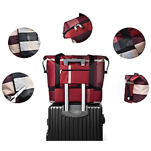 NWLR 2022 New Foldable Dry/Wet Separation Travel Duffel Bag with Shoe Compartment Large Capacity Folding Weekender Overnight Bag Lightweight Waterproof Gym Tote Bag (B-Red)