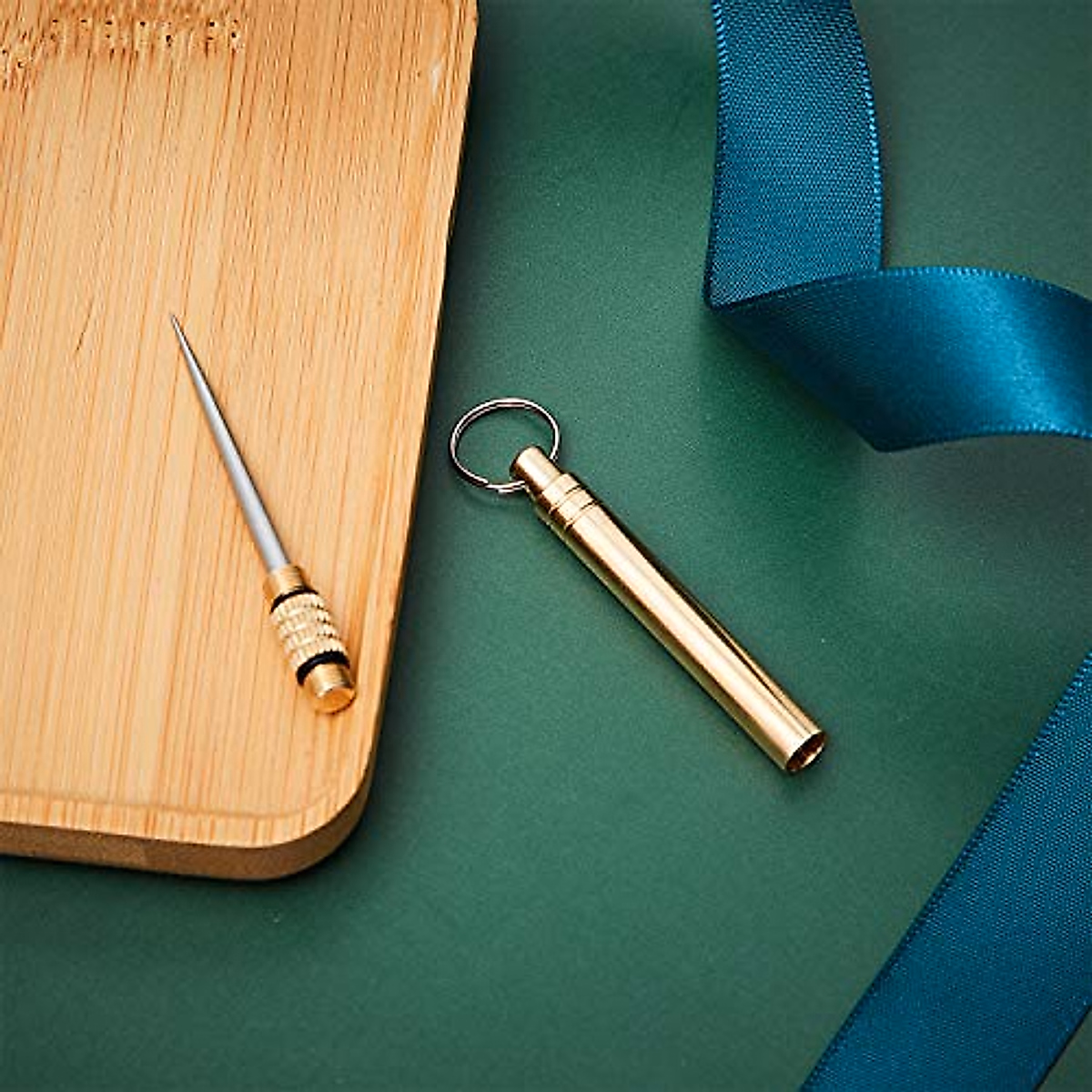 5 Pieces Portable Titanium Toothpicks Pocket Toothpicks Keychain Brass with Metal Toothpick Holder for Outdoor Picnic Camping Accessories