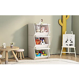 ALISENED Wooden Stackable Storage Box with Drawers, Small Mordern Storage Bookcase Bin, Space Saving Closet Organizer and Nightstand. Wood Display Box for Bedroom and Livingroom,White…