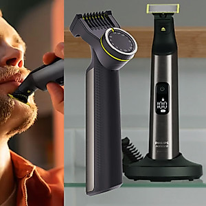 Philips Norelco OneBlade Pro Kit, Hybrid Electric Trimmer and Shaver with Charging Stand and Precision Comb, QP6550 + OneBlade Body Kit, 3 Pieces, QP610