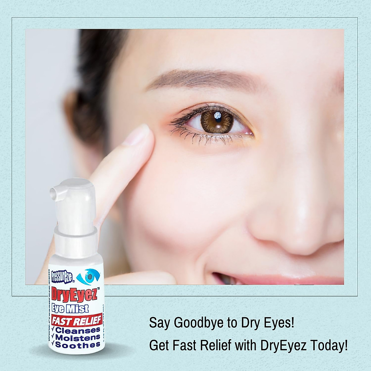 Pressureze DryEyez Natural Eye Relief for Sensitive Eyes. Dry Eyes, Sore Eyes, Irritated Eyes, Preservative-Free, Sterile. Cleanses, Moistens, Soothes 33ml, Made in USA (Pack of 1)