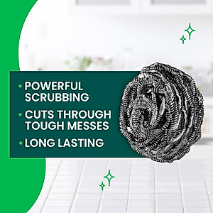 Scotch-Brite Stainless Steel Scrubbers, Ideal for Cast Iron Pans, Powerful Scrubbing for Stubborn Messes, 3 Scrubbers