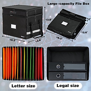 EOOUT Fireproof Document Box, 2 Layer File Organize Box, Portable Fireproof Waterproof Office Collapsible File Storage for Hanging Letter/Legal Size Folder/Certificate