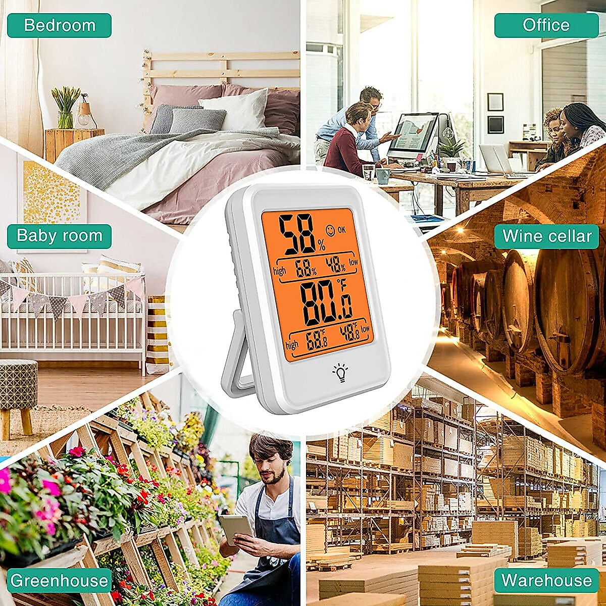 2 Pack Indoor Thermometer Digital Hygrometer for Home, Temperature Humidity Sensor with Air Comfort Indicator & 24H Max Min Records, Backlight Display Room Thermometer Humidity Meter Gauge (White)