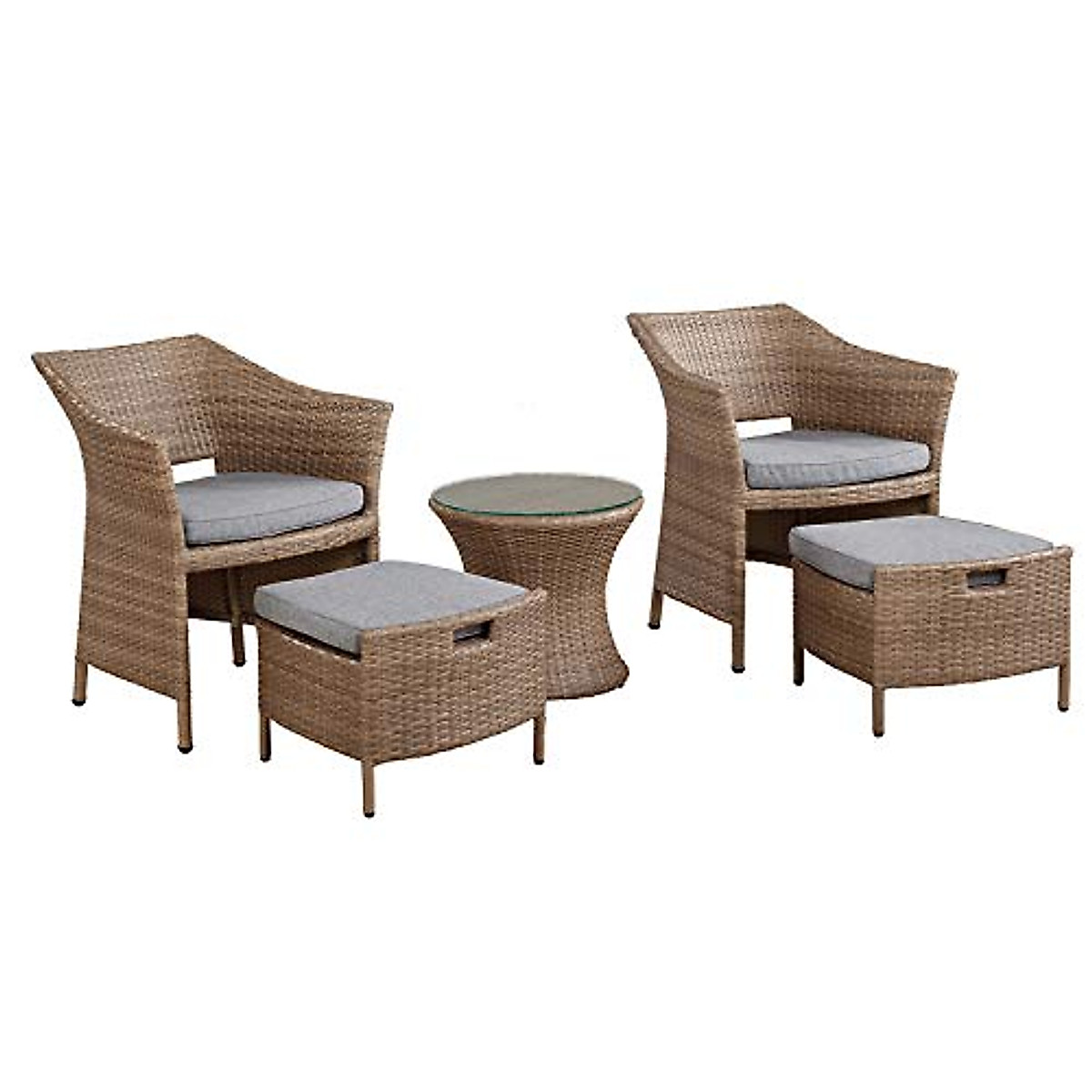 Kokoli All-Weather Conversation Set with Set of 2 Chairs with Ottomans and 17" H Accent Table