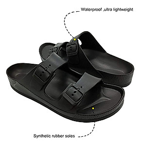 Luffymomo Adjustable Slip on Eva Double Buckle Slides for Womens (10 M US Black)