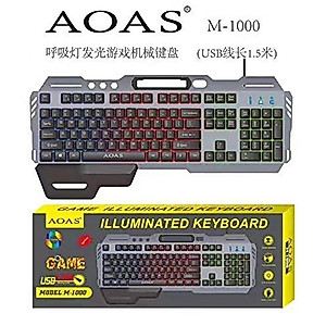 Illuminated Gaming Keyboard Model M-1000, Ergonomic Design, Waterproof and Anti-Skid Design, Support Multiple System, Constant Light/Breathing Mode Switch, Strong USB Cable 1.5m (5 ft.)