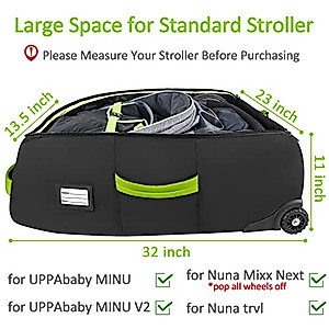 Padded Stroller Travel Bag with Wheels for Airplane Compatible with UPPAbaby MINU V2 and MINU, Nuna Mixx Next, Gate Check Stroller Bag with Inner Wheel Bag, Stroller Storage Bag for Baby Accessories