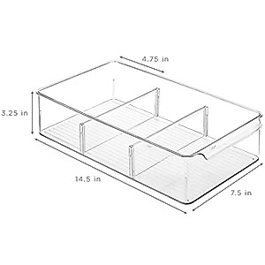 Sorbus 3 Pack Snack Organizer Bins w/Lids & 4 Removable Dividers, Clear Plastic Food Packet Organizer, Multi-Use Stackable Pantry Organization, Kitchen Storage, Fridge Bins, Sturdy Cabinet Organizers