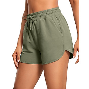 CRZ YOGA Women's Casual Sweat Shorts - 3.5'' Athletic Summer Comfy Cotton Lounge Shorts Gym Jersey Shorts with Pockets Dusty Olive Medium