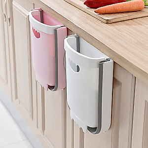 Hanging Trash Can for Kitchen Cabinet Door, Foldable Waste Bin for Kitchen Bedroom Bathroom and Car (2.4 Gallon, Pink)