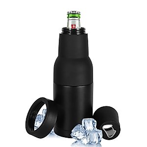 12Oz - Hgkeke Frosty Beer Holder Double Walled Stainless Steel Beer Bottle Insulator Holder Slim Can Cooler and Beer Bottle with Beer Opener Vacuum Insulated - Nice Gift for Men - Midnight Black