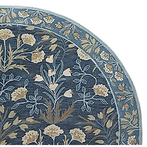 Old Hand Made Floral Blue Tulip Traditional Persian Oriental Woolen Area Rugs (8'x8' Round)