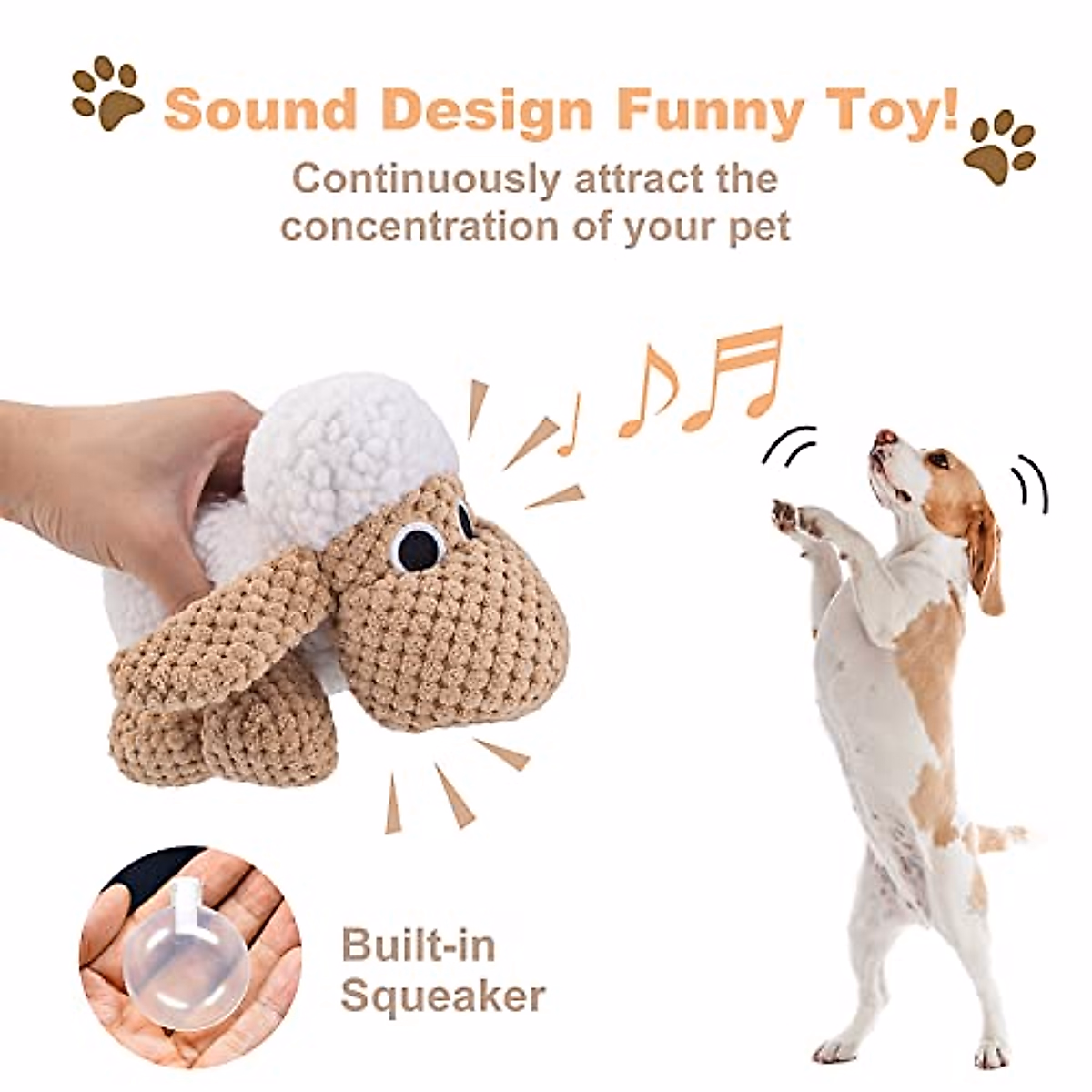 horrain Squeaky Plush Dog Toy, Durable Chewing Toys Stuffed Animals Toys with Cotton Material for Puppies, Small Medium Pets (Adorable Sheep Pattern)