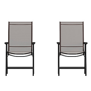 Flash Furniture Paladin Brown Outdoor Folding Patio Sling Chair with Black Frame (2 Pack)
