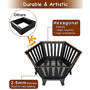 Waaliji 22.5 Inch Portable Plug Fire Pit for Camping, Detachable Outdoor Wood Burning Firepit with Carrying Bag for Outside Patio Heating, Picnic, Bonfire and BBQ, Vertical Hollow Style