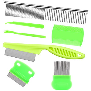 Lamoutor 7Pcs Pet Flea Comb Fine Tooth Comb and Pet Stainless Steel Combs for Dogs Cats Pet