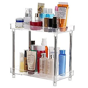 Kavolet 2 Tiers Bathroom Organizer Countertop, Clear Cosmetic Display Case Storage Shelf, Perfume Skincare Organizers and Storage, for Counter Dresser Vanity