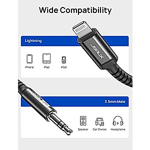 JSAUX Aux Cord for iPhone 3.3FT, 3.5mm Aux Cable for Car Compatible with iPhone 14 13 12 11 XS XR X 8 7 6 iPad iPod for Car Home Stereo, Speaker, Support All iOS Version-Black