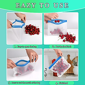 HUYFGDYSA 30 Pack Reusable Food Bags Silicone Freezer Bags Leak Proof Snack Size Sandwich Bags for Traveling & Household(10Small + 10Medium+10Large), orange+blue+gray