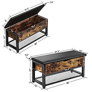 Mr IRONSTONE Shoe Storage Bench, Entryway Bench with Large Lift Top Storage Box and Leather Padded Cushion, Holds Up to 330 LB Shoe Bench for Entryway, Bedroom, Hallway, Bathroom, Rustic Brown