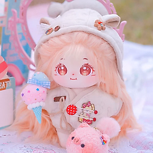 niannyyhouse 20cm Plush Doll Long Hair Girl Humanoid Stuffed Body no Attribute 8" Normal Body Dress Up Gifts (a-13-with skeleton)