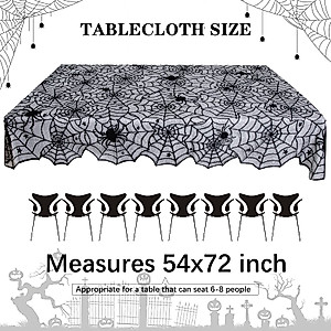 LuoluoHouse Black Lace Tablecloth 54x72 Inch Halloween Tablecloths Spider Cobweb Table Cover for Masquerade Dinner Party Scary Movie Nights Table Decorations