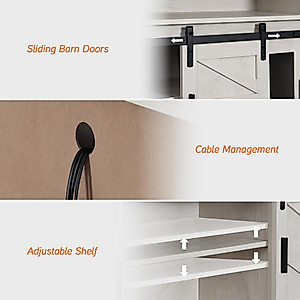 WAMPAT TV Stand for 100+ Inch TVs, Set of 2 Tall Highboy Farmhouse Entertainment Center w/Mesh & Sliding Barn Doors, Extra Wide Wood Media Console w/Adjustable Shelf & Blue LED Lights, Antique White