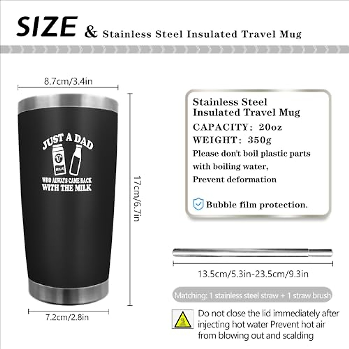 liabiliies Travel Coffee Tumbler 20 oz Just A Dad Who Always Came Back With The Milk Tumbler with Lid and Straw Insulated Tumblers Stainless Steel Tumbler Funny Gifts for Men