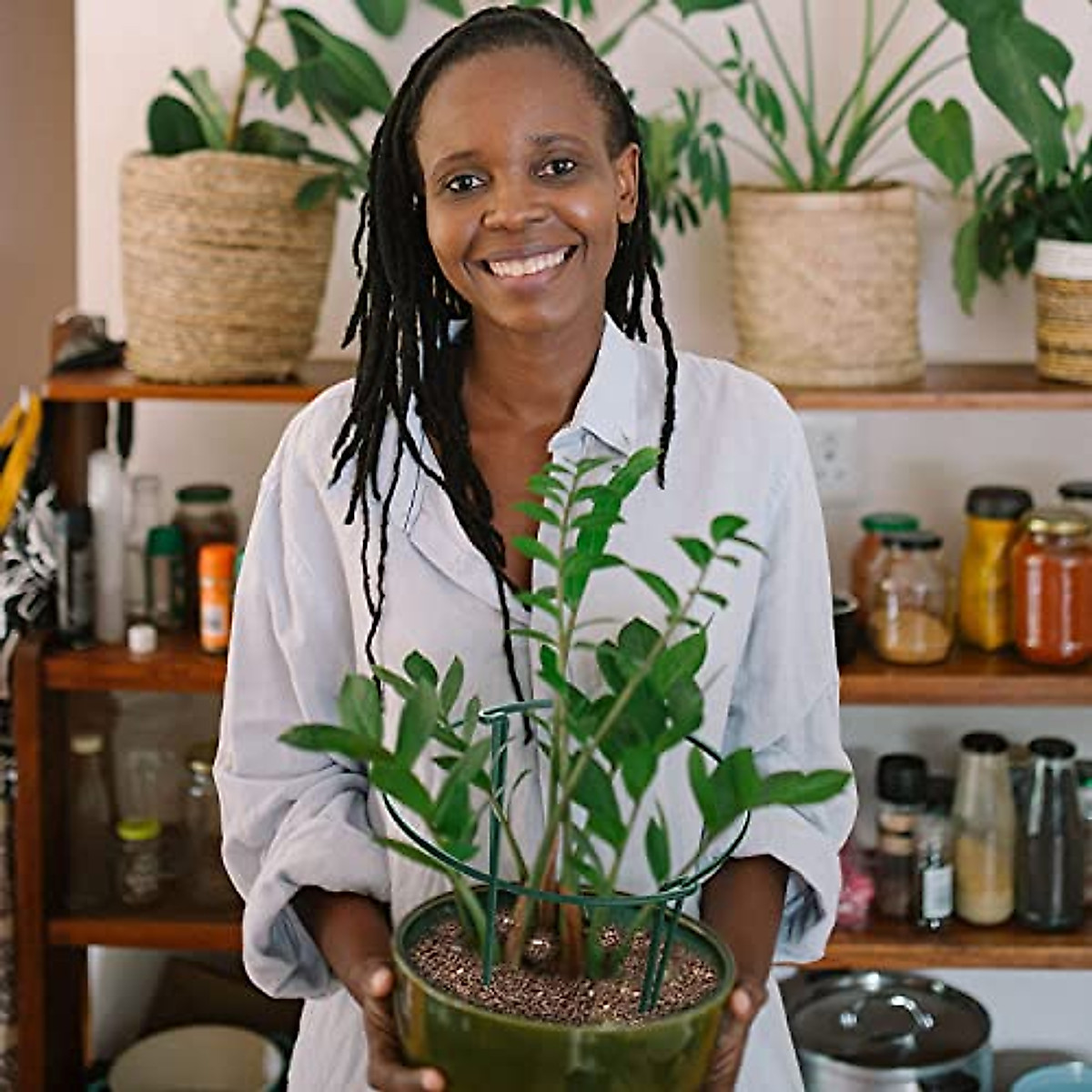 HiGift 6 Pack Plant Support Plant Stakes, Metal Garden Peony Support Cages, Outdoor Plant Support Ring Cage,Large Plant Support Stakes for Tomato,Rose,Flowers Vine,Indoor Plants (10" W x 15.8" H)