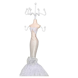 USHOBE Doll Jewelry Display Stand Tower: Necklace Jewelry Holder Display Jewelry Holder in Sequin Ruffle Gown Earring Necklace Bracelet Rings Organizer
