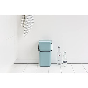 Brabantia Sort & Go Kitchen Recycling Can (4.2 Gal / Mint) Stackable Waste Organiser with Handle & Removable Lid, Wall/Cupboard Mounting
