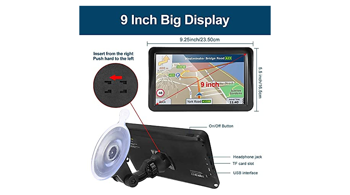 9-Inch GPS Navigation with Lifetime Maps & Multi-Language Support