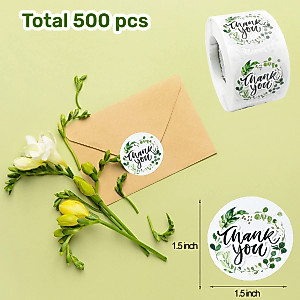Thank You Stickers, 500Pcs Leaf Thank You Label Stickers 1.5" Leaf Frames Thank You Stickers Roll Greeting Cards Flower Bouquets Self-Adhesive Labels for Gift Wraps Birthday Party Favors