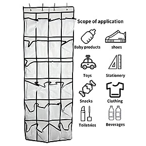 SIEHAM Over the door shoe organizer 24 mesh pockets hanging shoe storage shoe rack for closet entryway bedroom bathroom storage room shoe rack (White fine mesh) (White fine mesh)