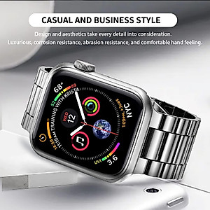 REASDEN Compatible With Apple Watch Band and Case Iwatch Ultra Series 9/8/7/6/5/4/3/2/1/SE, 38/40/41/42/44/45/49mm, Stainless Steel Metal Band TPU Case Men Women