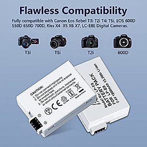 Artman Upgraded LP-E8 Battery and Dual LCD Charger Kit for Canon EOS Rebel T2i, T3i, T4i, T5i, Kiss X5, X4,X6,X6i, X7i,550D, 600D, 650D, 700D, LC-E8E Cameras &More 2-Pack 1800mAh (Not for T2 T3 T4 T5)