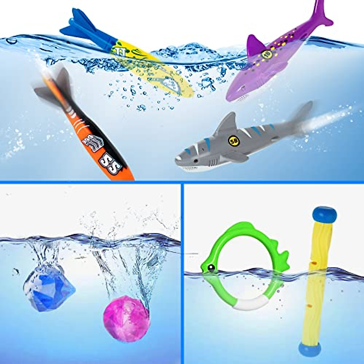 Korlon Tec 25 Pcs Pool Toys for Kids Ages 4-8, Swimming Pool Diving Toys, Underwater Pool Toys for Kids Ages 8-12, Fun Training Water Swim Toys Gift Set for Kids Boys Girls Adults