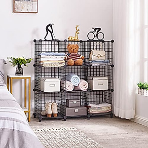 ANWBROAD Wire Cube Storage Organizer, 9 Cube Metal Grid, Wire Shelves Organizer, C grids Panels, Closet Organizer Shelves, Ideal for Bedroom Living Room Office 11.8” x 11.8” Black ULWT009B
