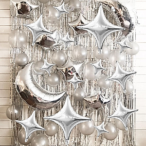 HILAVO 12PCS Silver Star Balloons, 24in 18in 10in Four Angle Star Shaped Balloons Silver Foil Balloons for Wedding, Baby Shower, Birthday Party Decorations