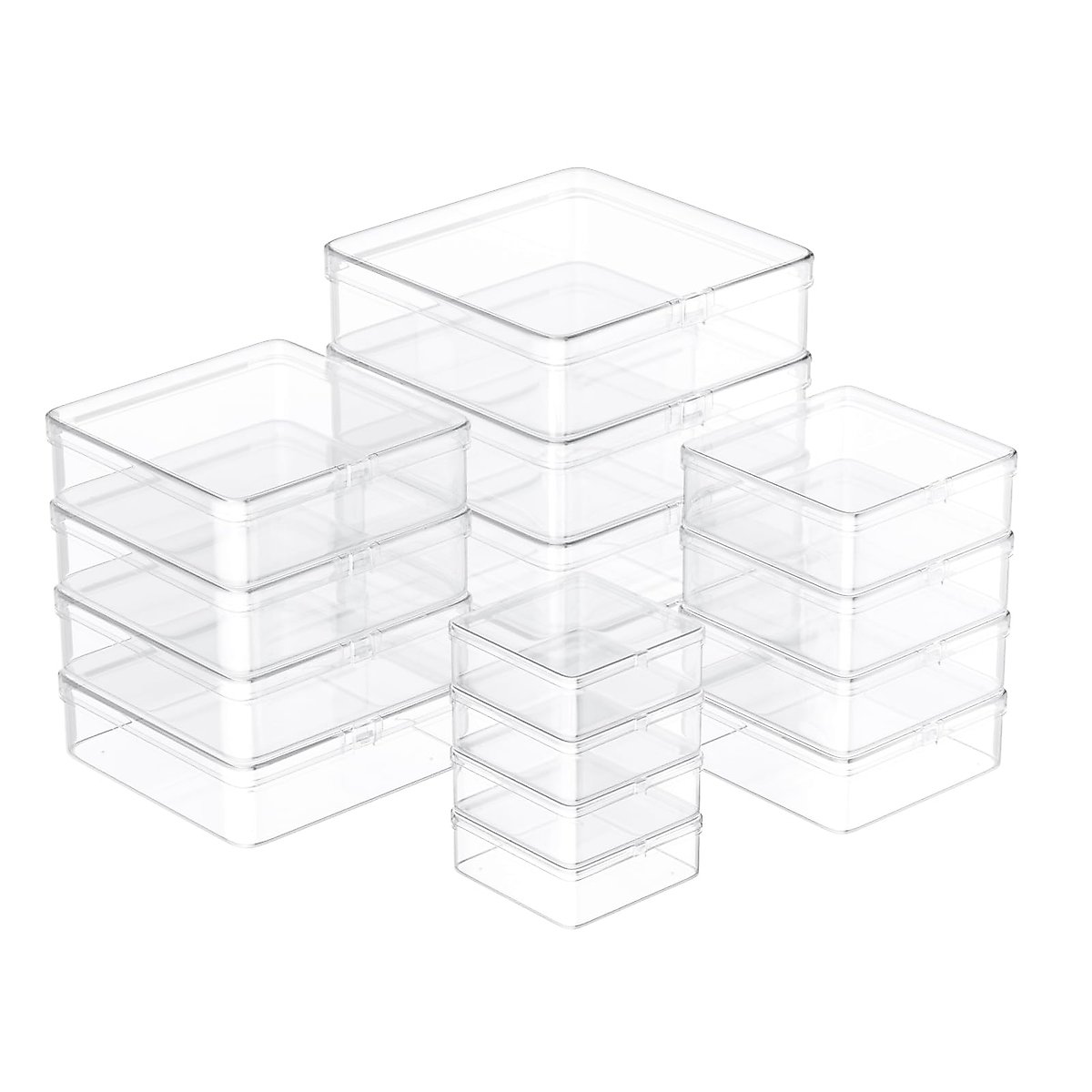 Oarolloy 16 Pieces Small Plastic Containers with Lids 4 Mixed Sizes Clear Empty Storage Boxes for Small Items, Craft Projects