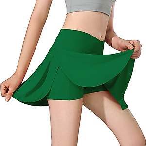 MCEDAR Pleated Crossover Tennis Skirt for Women with Pockets V High Waisted Crossbody Flowy Skirt Athletic Golf Skort 041jxy-Kelly Green/Cm