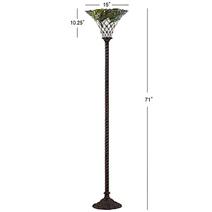 JONATHAN Y JYL8004A Botanical Tiffany-Style 71" Torchiere LED Floor Lamp, Tiffany, Traditional, Art Nouveau Style, Office, Bedroom, Living Room, Family Room, Dining Room, Hallway, Foyer, Bronze